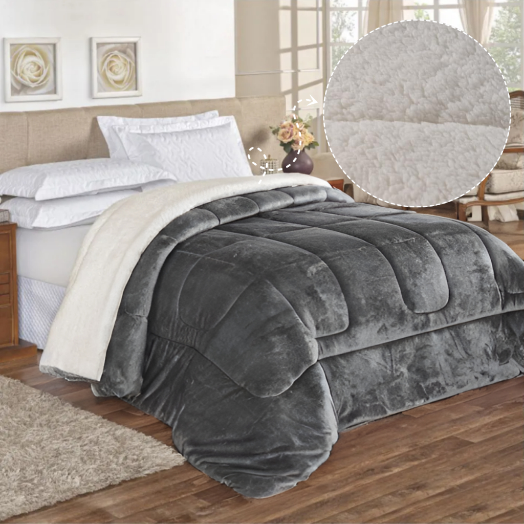 Coberdrom Edredom Sherpa Queen Casal - 2.40x2.20 - Macio e Elegante ...