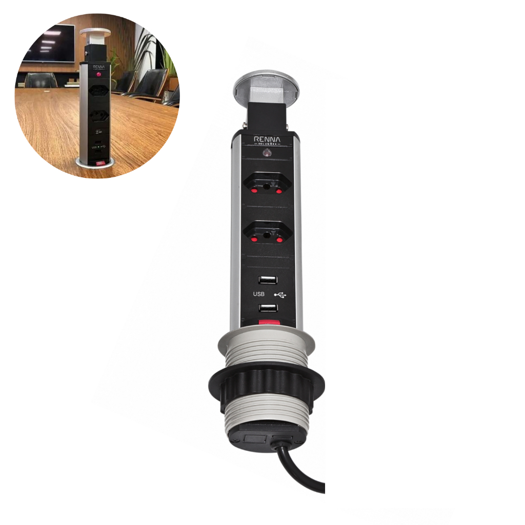 Torre De Tomada e USB Multiplug Retratil Embutir Mesa Ou Bancada ...