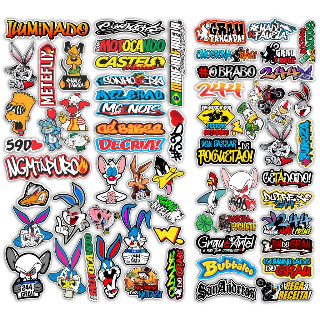 Cartela de adesivos 64 unidades - para Bike Carro Moto Capacete impreshow M17 - Faz a Boa!