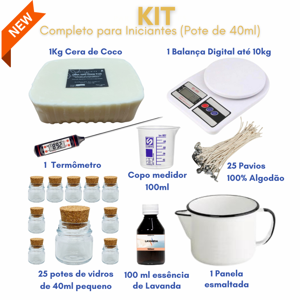 kit completo para iniciante velas artesanais cera de coco + 6 itens ...