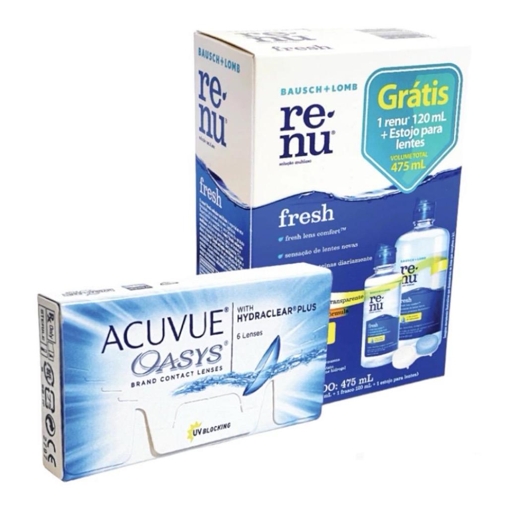 Lente de Contato Acuvue Oasys Hydraclear Plus Miopia + Kit Renu Fresh ...