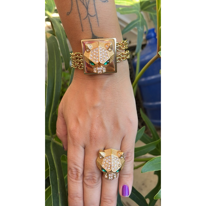 Conjunto Tigre Semi Joia de Luxo Anel e Bracelete | Shopee Brasil