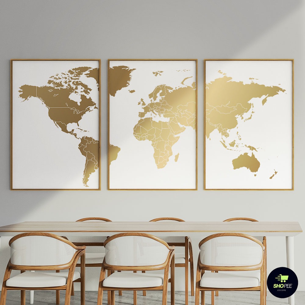 Quadro Decorativo 3 Telas Mapa Mundi | Shopee Brasil