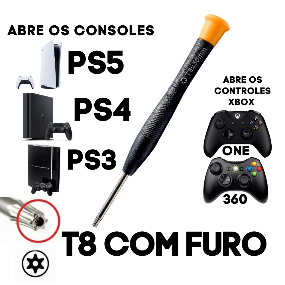 Chave Torx T8 Com Furo Central para Abrir Consoles e Controles Ps5 Ps4 ...