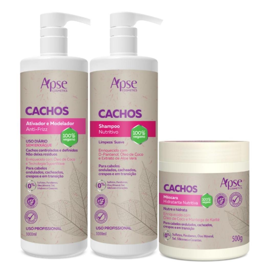Kit Shampoo 1L, Máscara 500g e Ativador Modelador de Cachos 1L Apice Cosmétics - 3 Itens - Apse ...