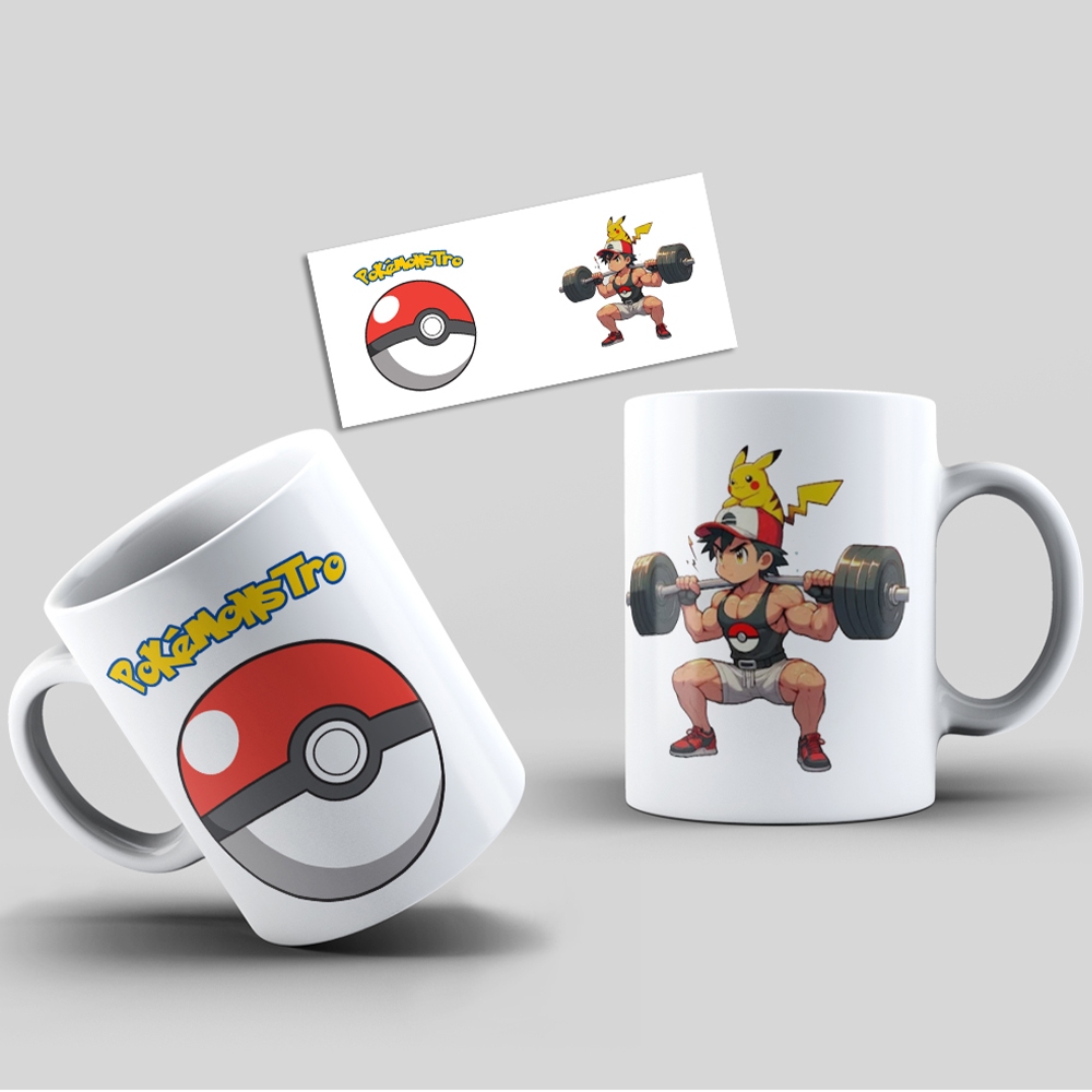 Caneca Pokémonstro Ash e Pikachu Maromba Pokémon Academia Musculação ...