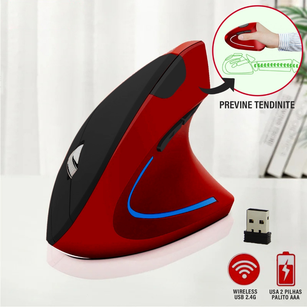 Mouse Sem Fio Vertical Ergonômico Previne Tendinite - Wireless Com 6 ...