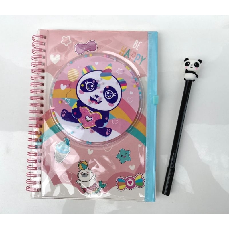 kit Caderno Animais Fofos com Bolso e bolinhas que se movem + caneta ...