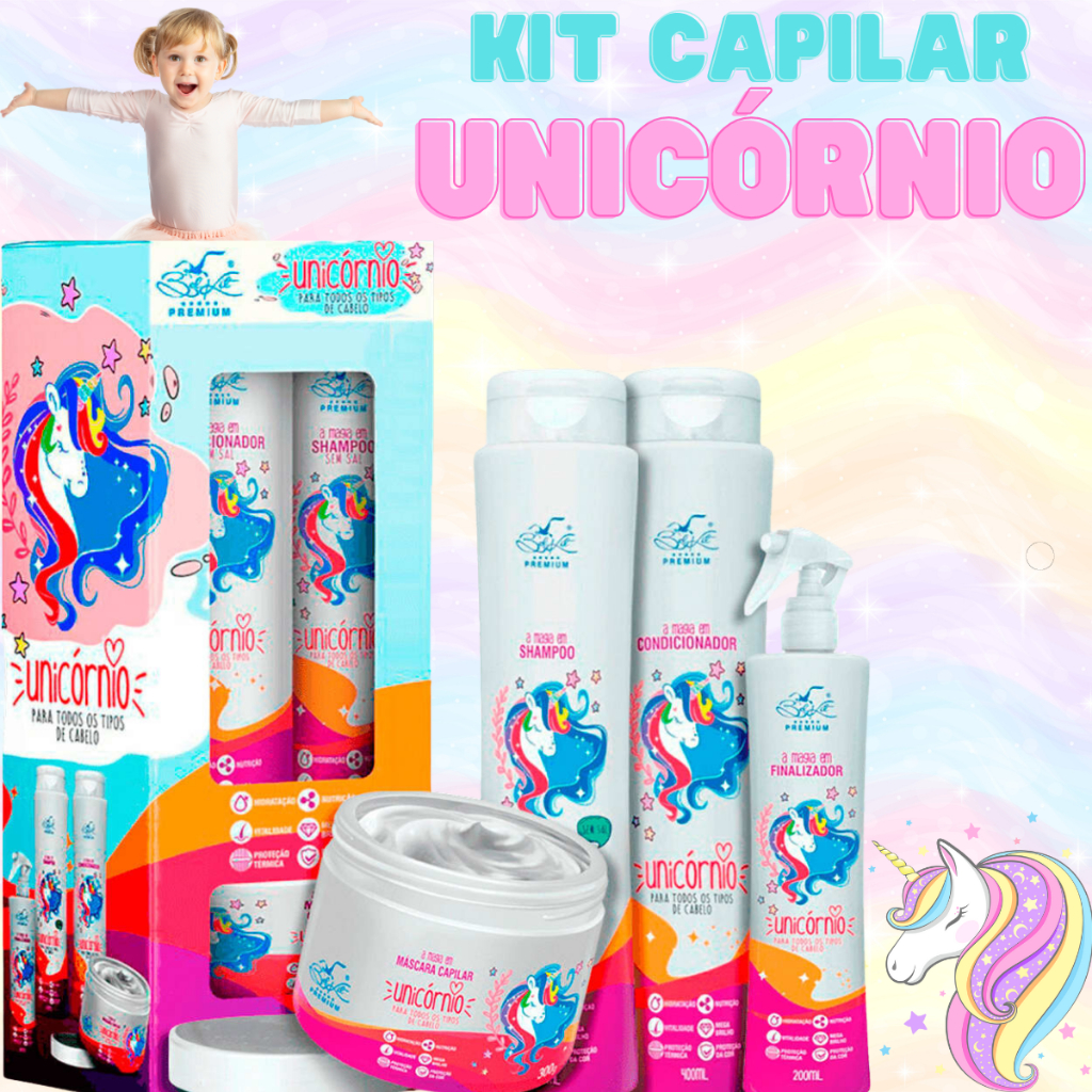 Kit Capilar Unicórnio PREMIO (4 itens) RESTAURA SELA AS CUTÍCULAS REDUZ PONTAS DUPLAS REPOE OS ...