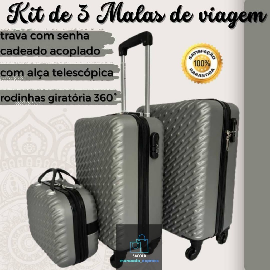 PROMOÇÃO: kit 3 Conjunto MALA DE VIAGEM 15kg + 12kg + 8kg / rodas 360 ...