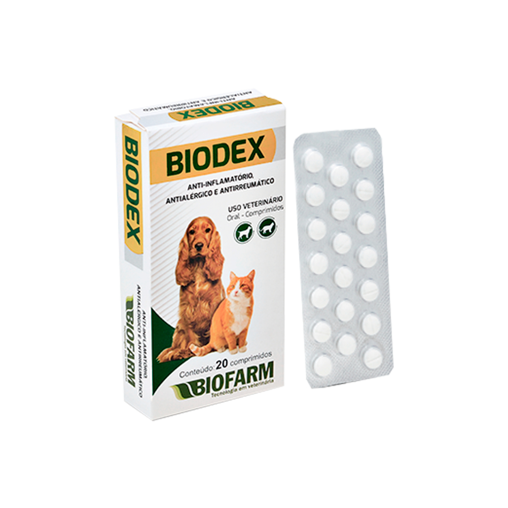 Biodex 20 Comprimidos Anti-Inflamatório e Antialérgico Para Cachorro e Gato (1 Cartela + Bula ...