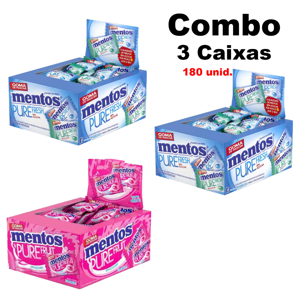 Mentos Pure Fruit Tutti-Frutti Pure Fresh Sortidos - Kit 3 Caixas - 60 ...