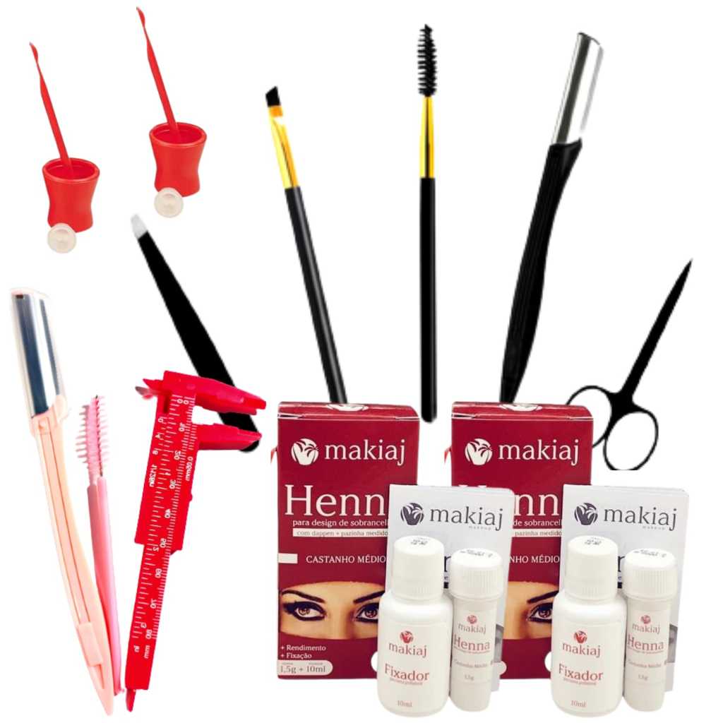 Kit Designer de Sobrancelha Profissional Iniciante Completo com 2 Henna ...