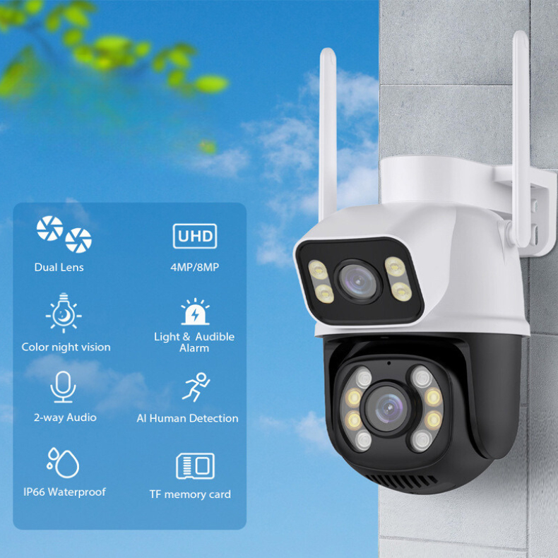 Camera Externa Ip a Prova D'água Wifi Dupla 2 Em 1 com Visao Noturna C ...