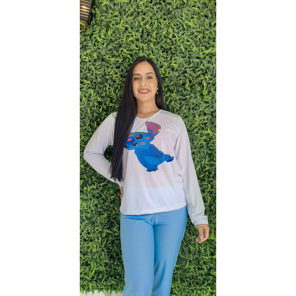 Pijama Feminino Adulto Inverno Stitch Manga Longa De Frio | Shopee Brasil