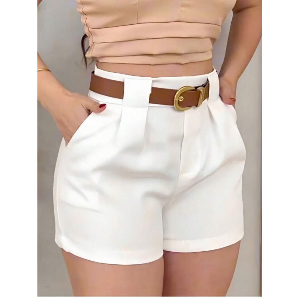 Short Alfaiataria com Cinto, Bolsos Frontais e Elástico no Cós Atrás ...