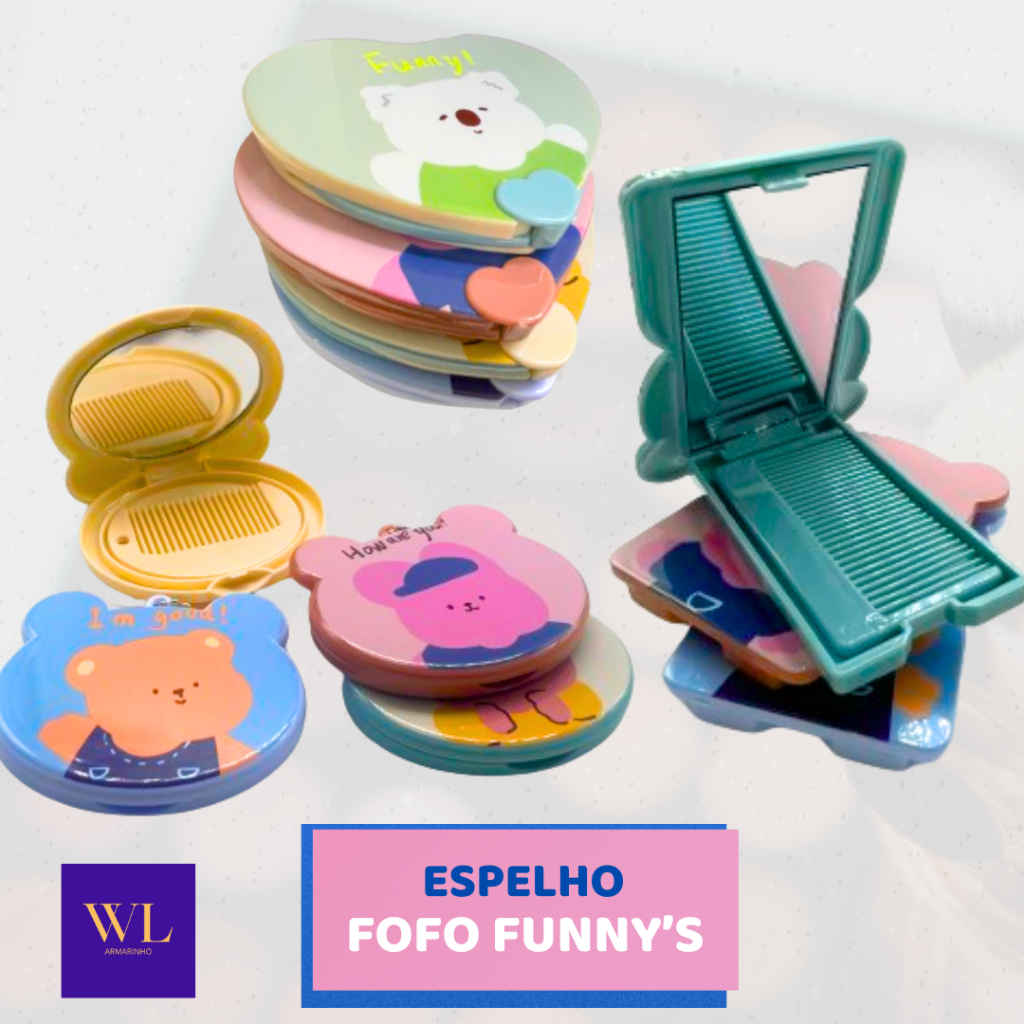 Kit Espelho de Mão Fofo Funny com pente/Para Bolsa ou Necessaire/Coala ...
