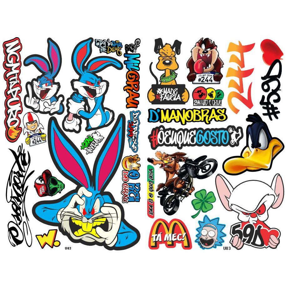 Super Cartela Adesivos 39x30cm Coelho 244 Pernalonga Para Moto Bike Carro U03 | Shopee Brasil