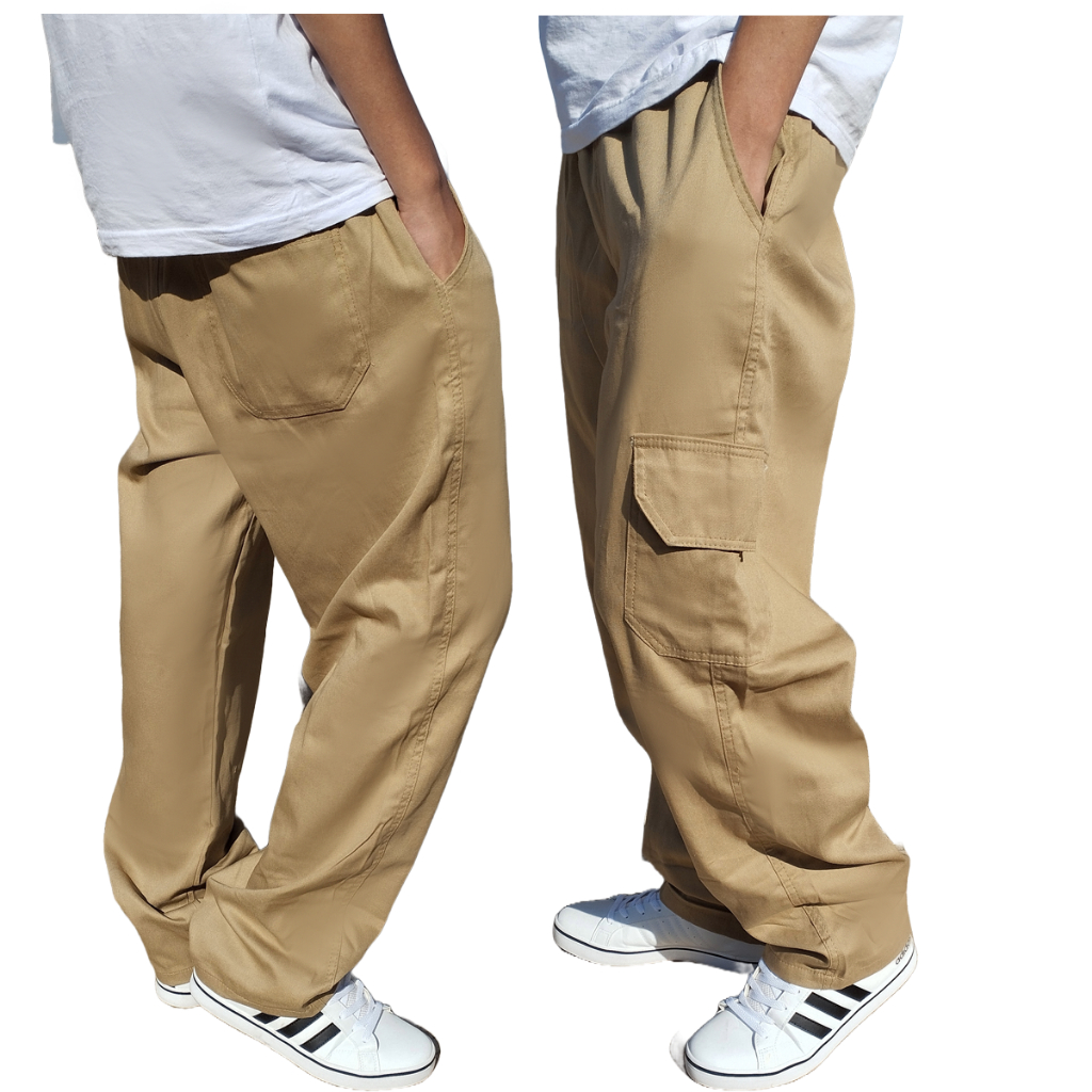 Calça Cargo Sarja Streetwear Skate E Casual Bolso Lateral Folgada