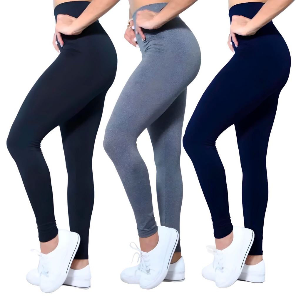 kit 3 calça legging flanelada peluciada feminina costura reforçada ...