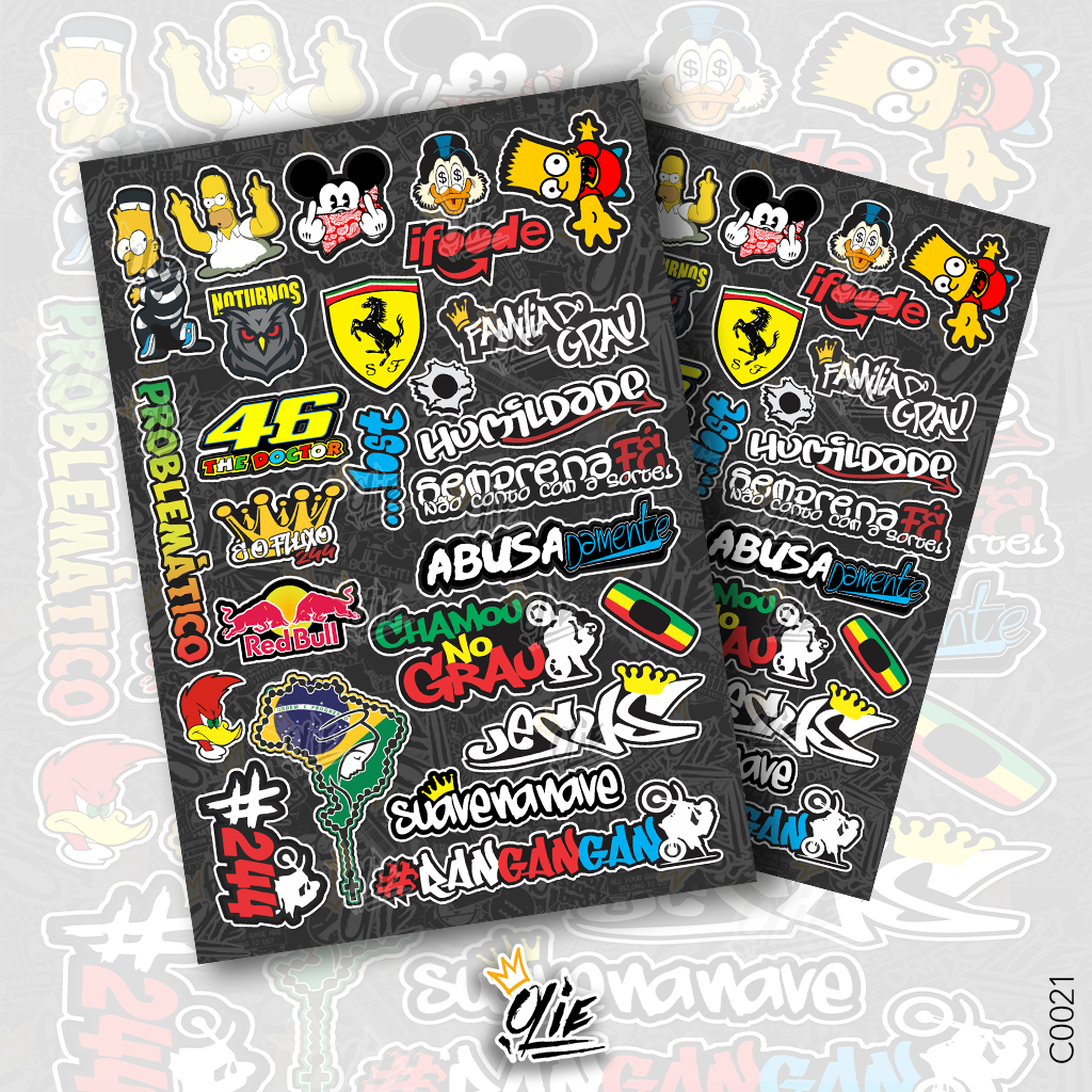 Cartela de Adesivos Ollie Stickers - Moto Carro Bike Caminhão Coelho 244 | C0021 | Shopee Brasil