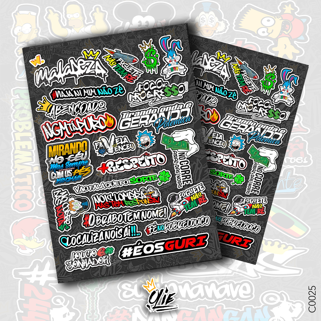 Cartela de Adesivos Ollie Stickers - Moto Carro Skate Notebook Bike Caminhão Coelho 244 Grau ...