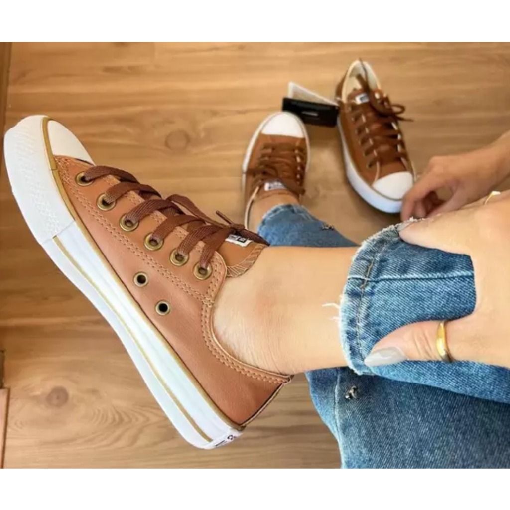 Tenis Converse All Star Chuck Taylor Couro Caramelo Moda Feminino ...