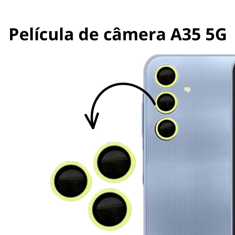 3 Películas Câmera Traseira Samsung Galaxy A35 5G em Vidro 3D Anti ...