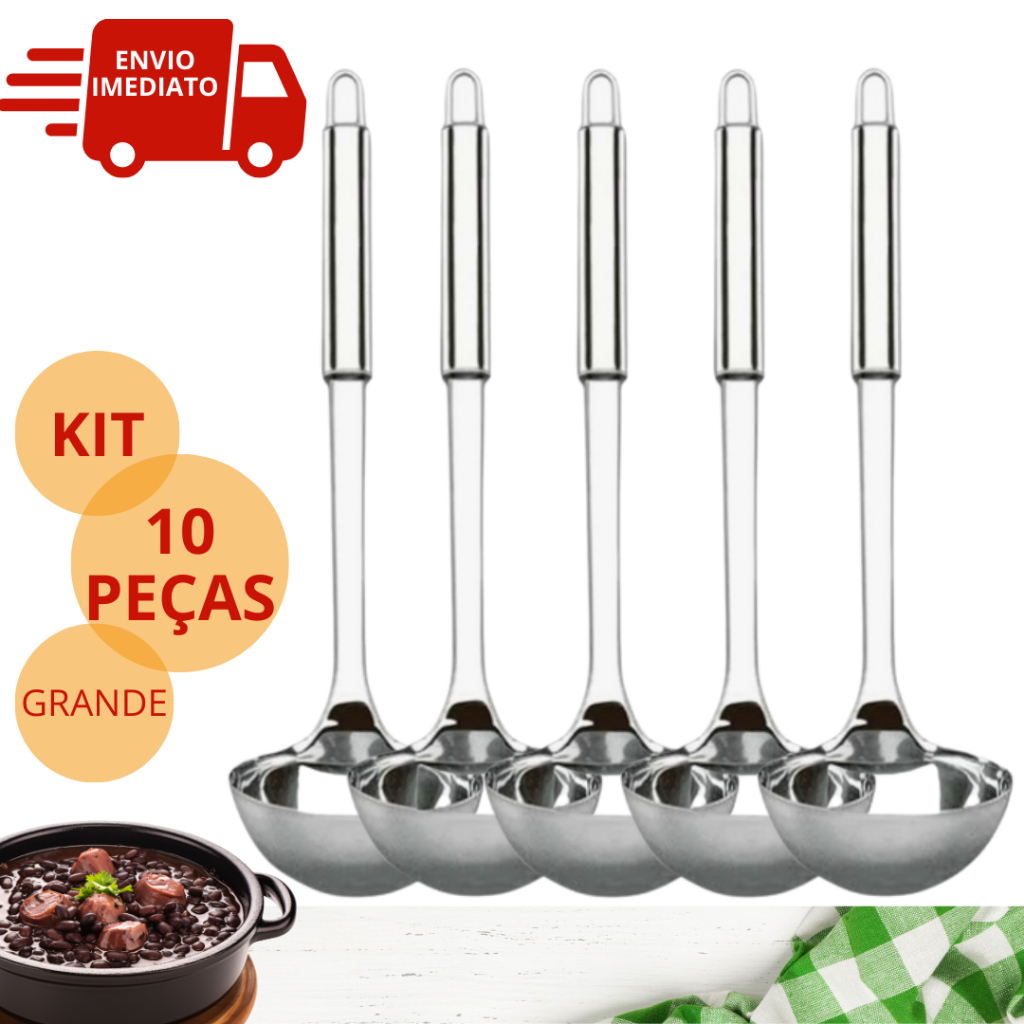 Kit 10 Concha Grande Para Servir Aço Inox Concha de Feijão Sopa Caldos ...