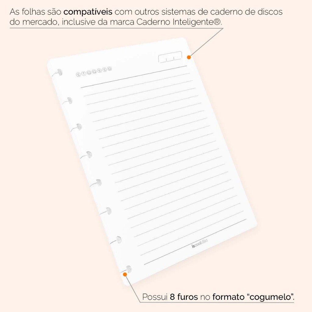 Refil Caderno De Disco Pautado ISCOOL Classic Inteligente 90g 100 Folhas | Shopee Brasil