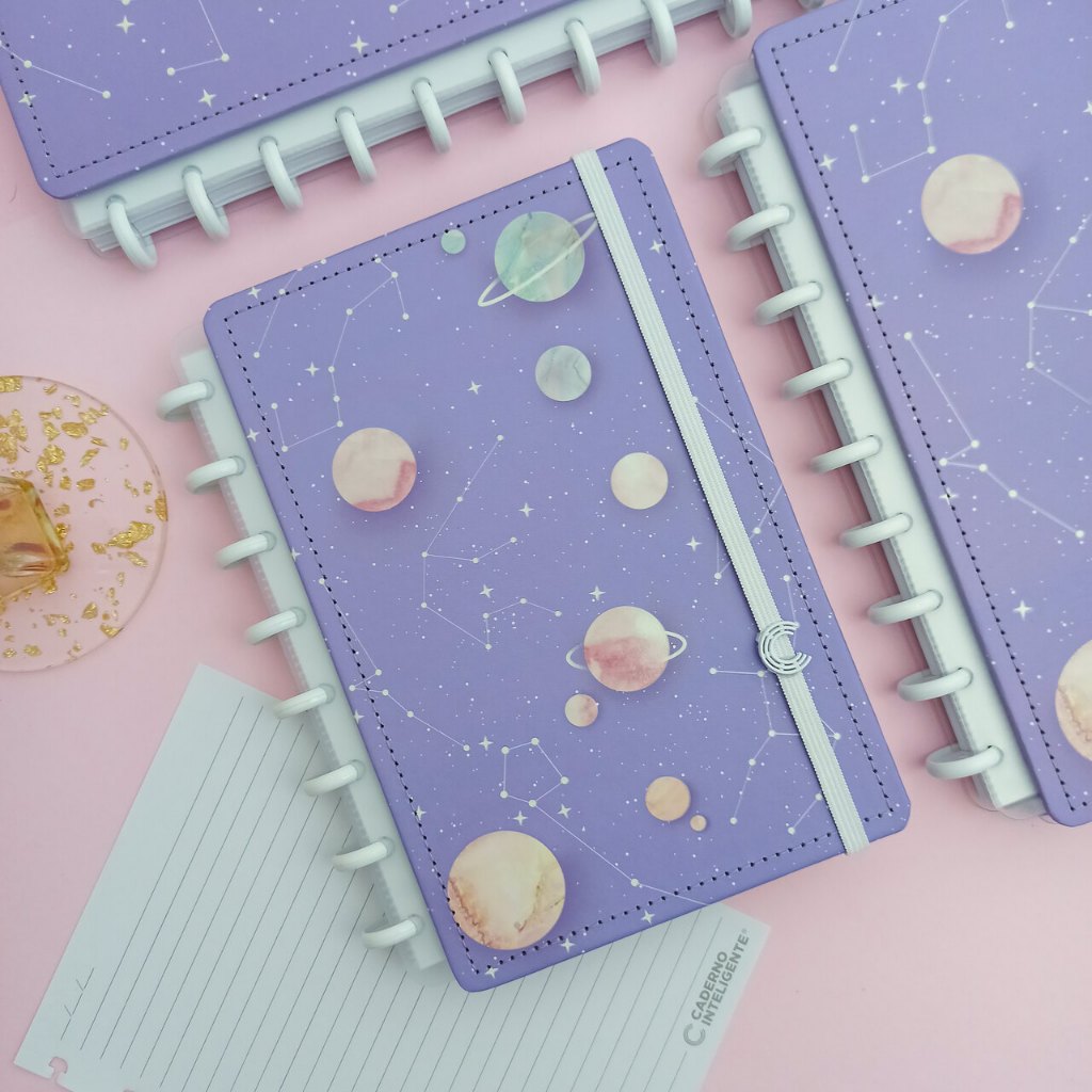 Caderno Inteligente Purple Galaxy Lilás Sistema Solar (A5, Médio e ...