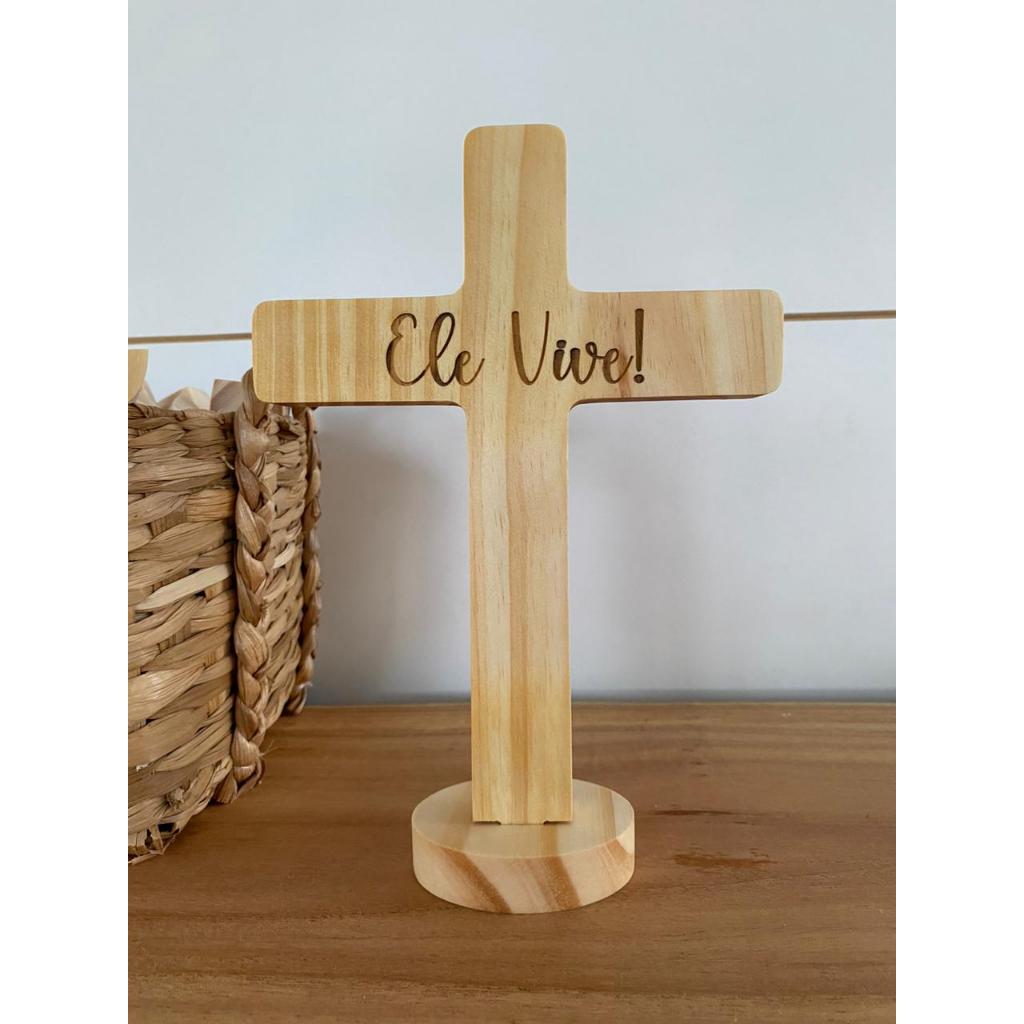 Cruz com Base 18x24cm Ele Vive EM MADEIRA DECORAÇÃO CRISTÃ | Shopee Brasil