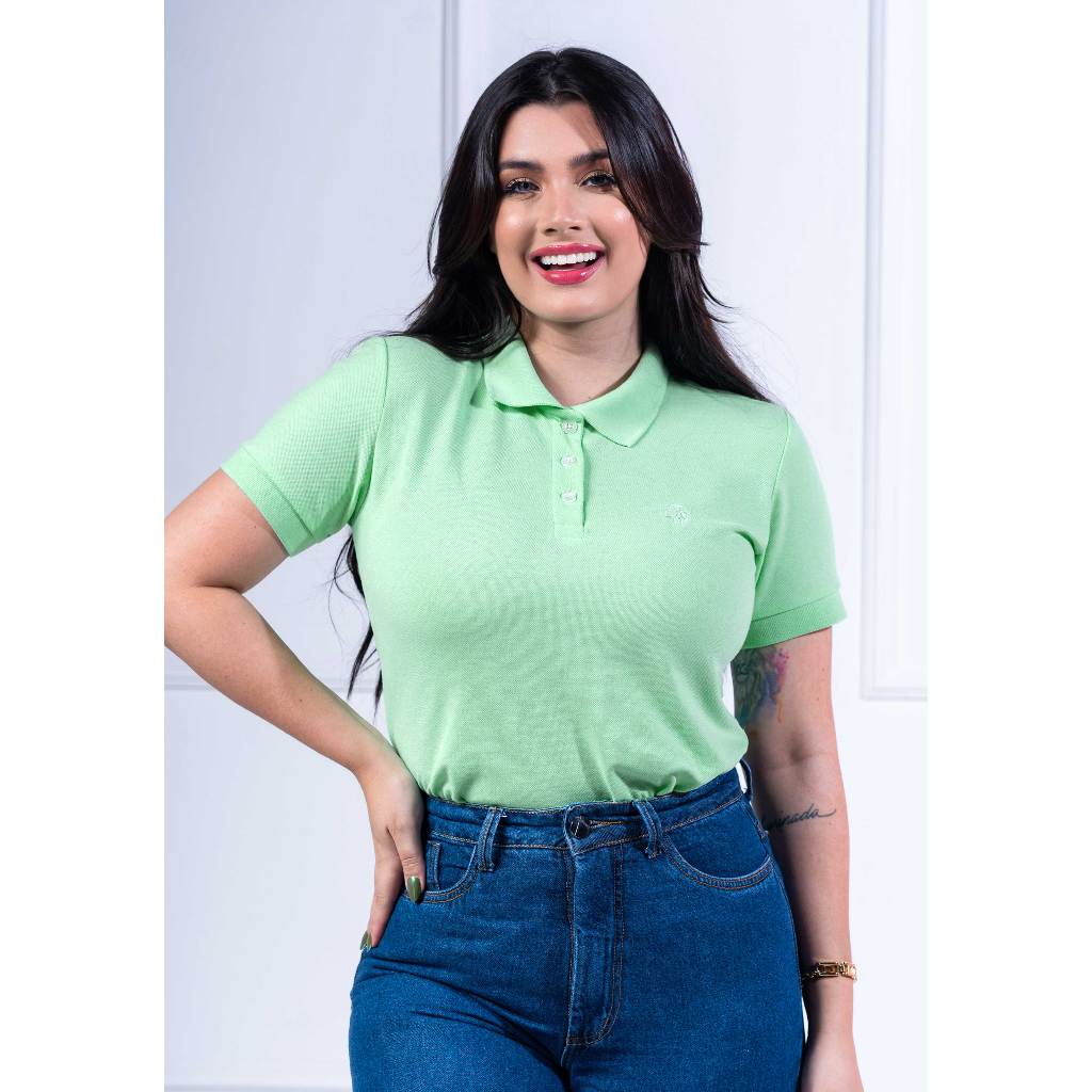Blusa Camisa Gola Polo Social Verde Claro Feminina Moda Evangélica ...