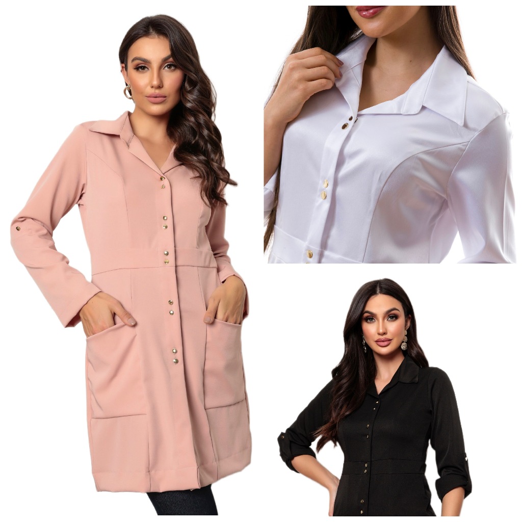 Jaleco Feminino LUXO Gabardine com Elastano Kiev Várias Cores | Shopee Brasil