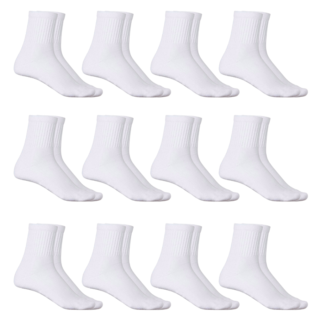 Kit 12 Pares Meia Branca Cano Alto Longo Original Masculina Algodão ...