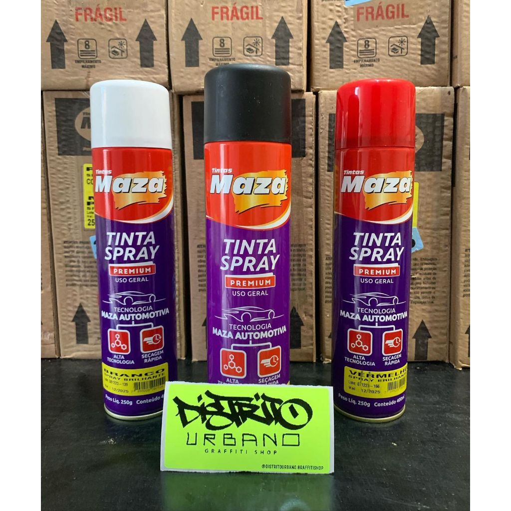 Spray Maza 400ml Preto Fosco/Branco Brilhante/Vermelho Brilhante - Uso ...