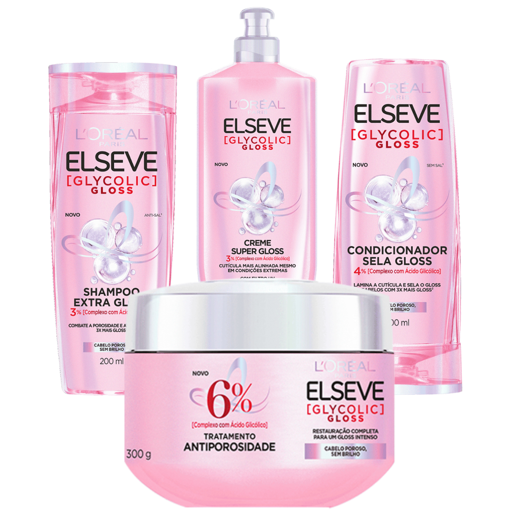 Kit Elseve Glycolic Gloss Shampoo Condicionador 200ml Creme Tratamento ...