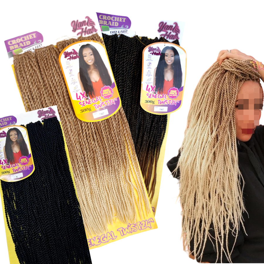 Cabelo Sintético Senegal Twist 4x loop fino 300g 24 Polegadas Crochet Braid Yan Hair - Pronto p ...