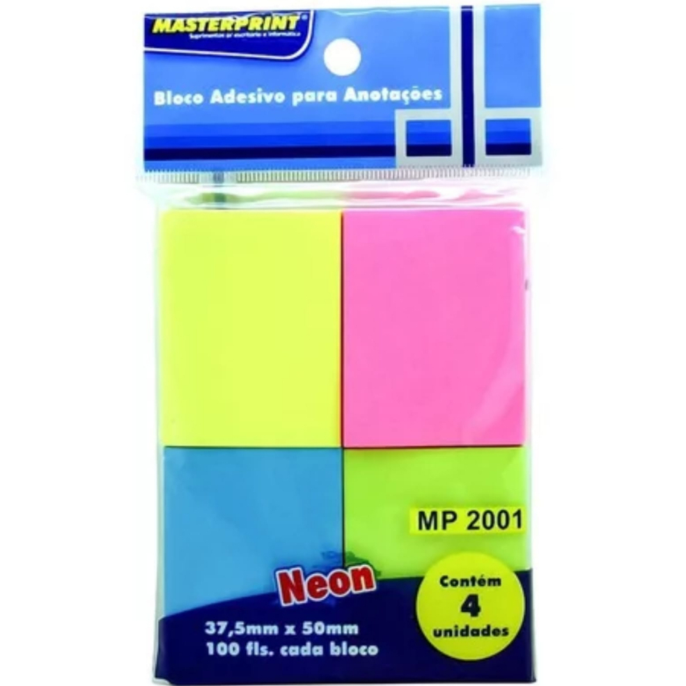 Bloco Adesivo para Anotações 4 cores Neon 400 Folhas Masterprint POST ...