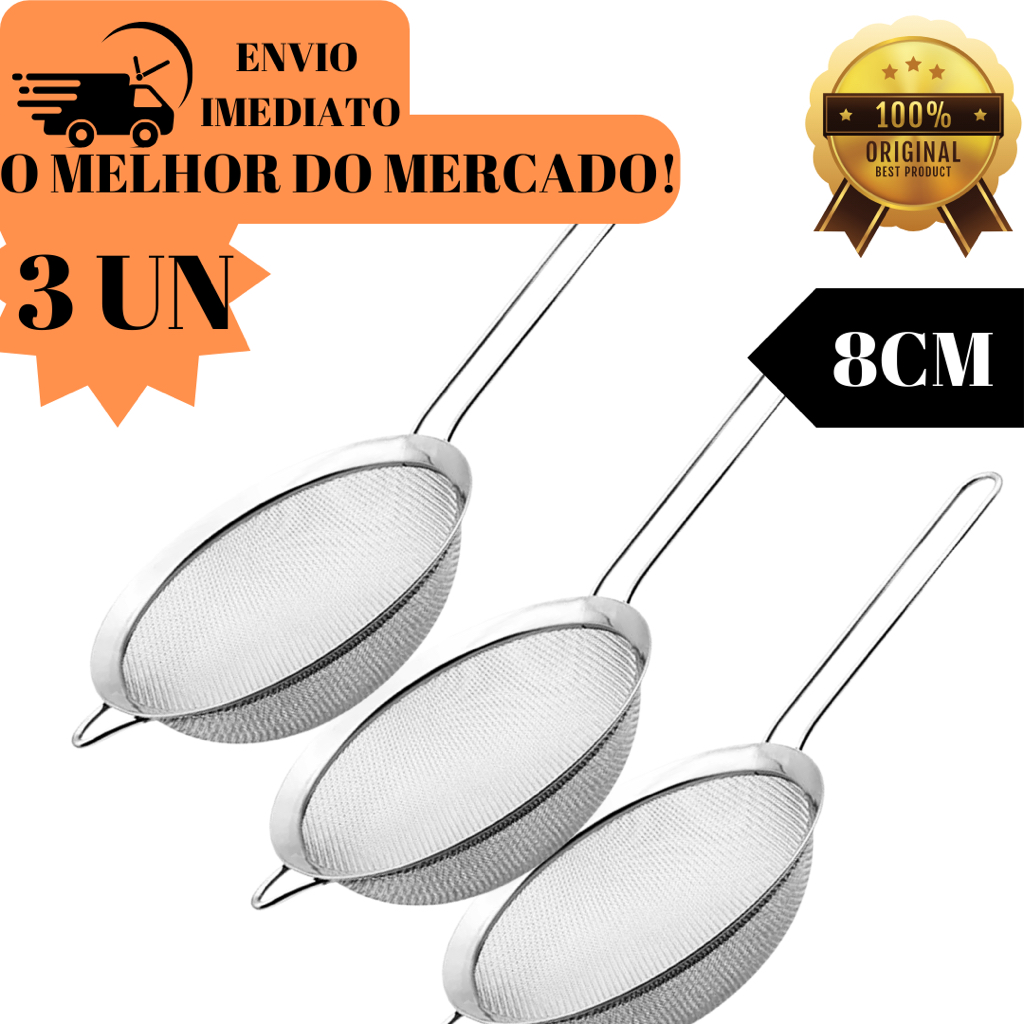 kit 03 Peneira Coador 100% Inox Tamanha 8' Ideal Para Cozinha ...