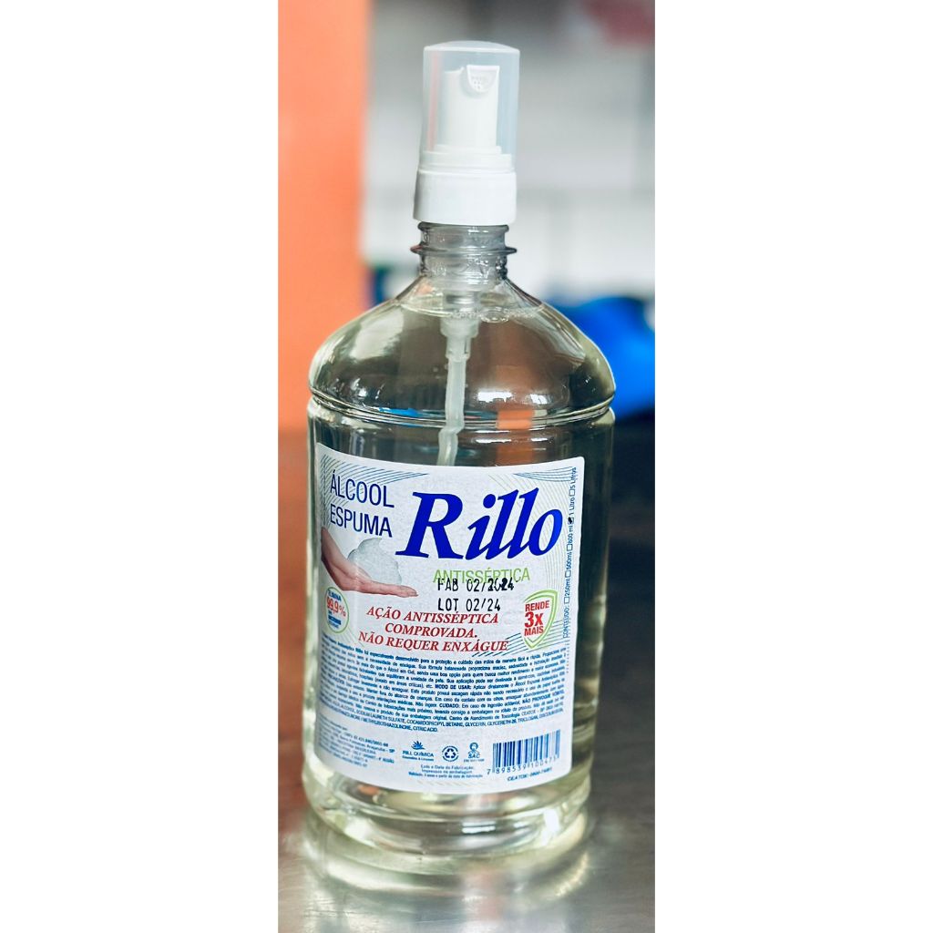 1LT - ALCOOL ESPUMA RILLO - FRASCO DE 1LT | Shopee Brasil