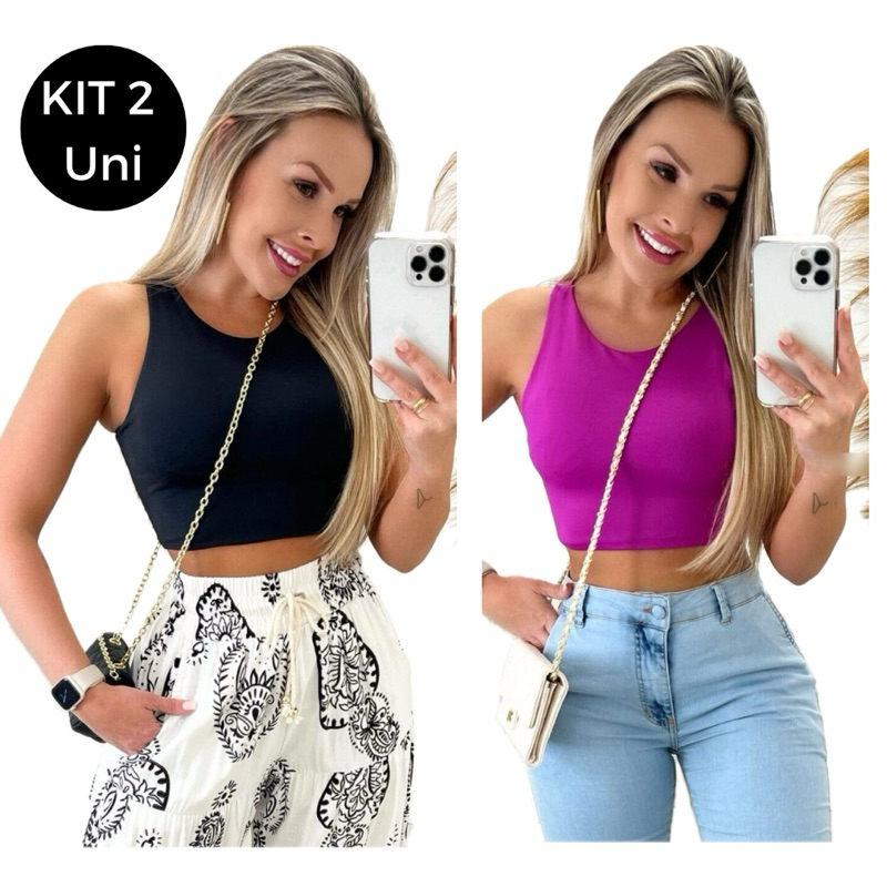 Kit 2 Croppeds Feminino Moda Verão Top Femino Cropd Gringa Modelo Zra ...