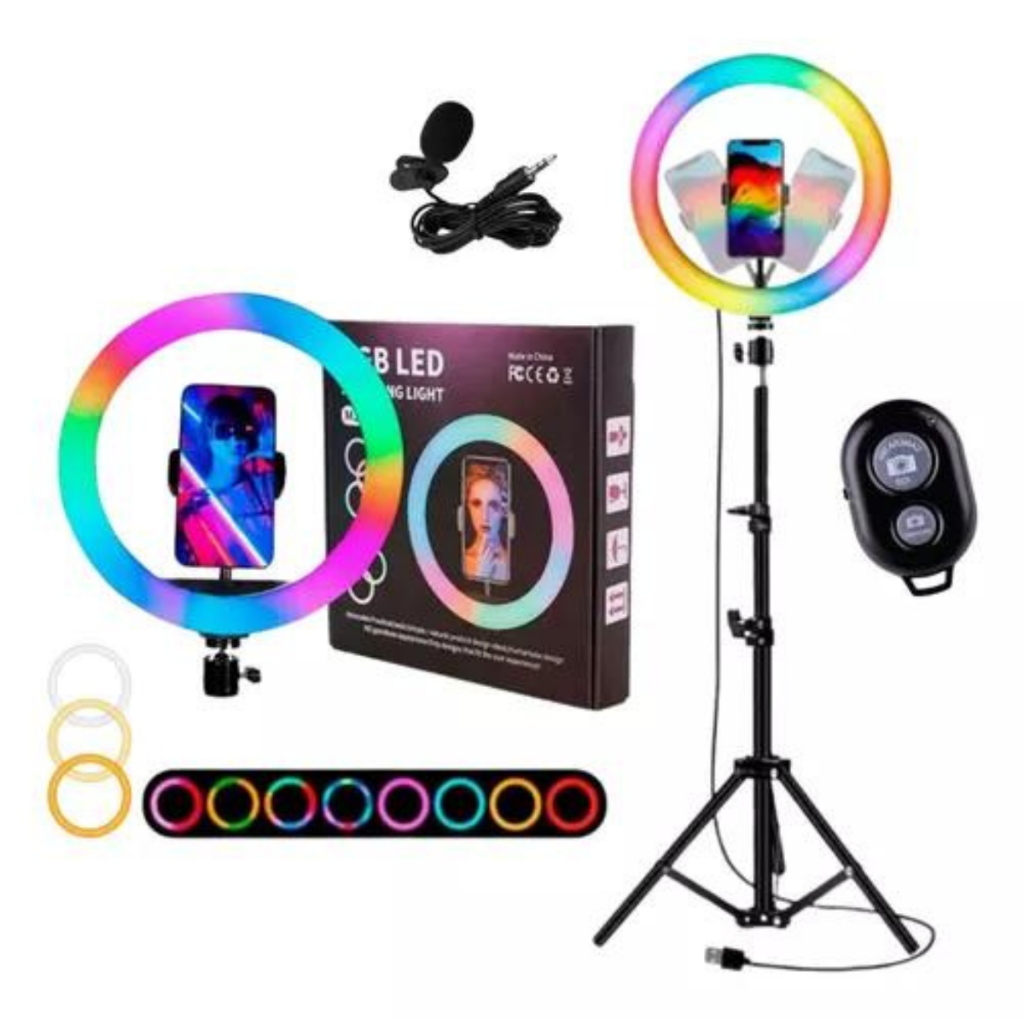Ring Light Colorido 10 Polegadas com Tripe 2,10mt - Kit RGB | Shopee Brasil