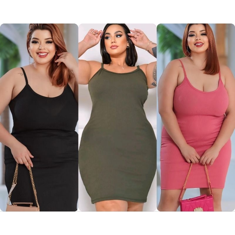 Kit 3 Vestidos Lindos Canelados GG Plus Size | Shopee Brasil