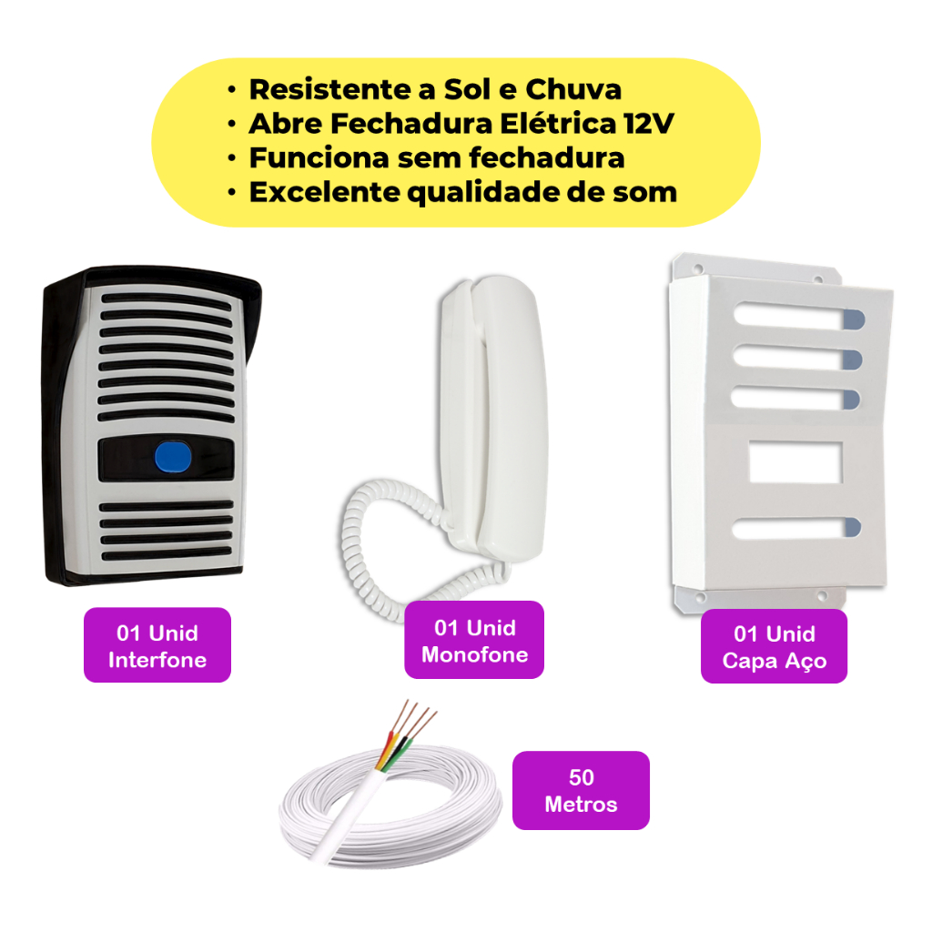 Kit Interfone Residencial Porteiro Eletrônico Intervox e Campainha ...