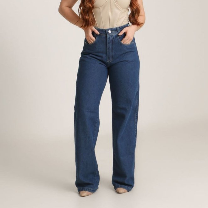 Calça Wide Leg Escura Lisa Pantalona Perna Larga Estilo Shein Promoção ...