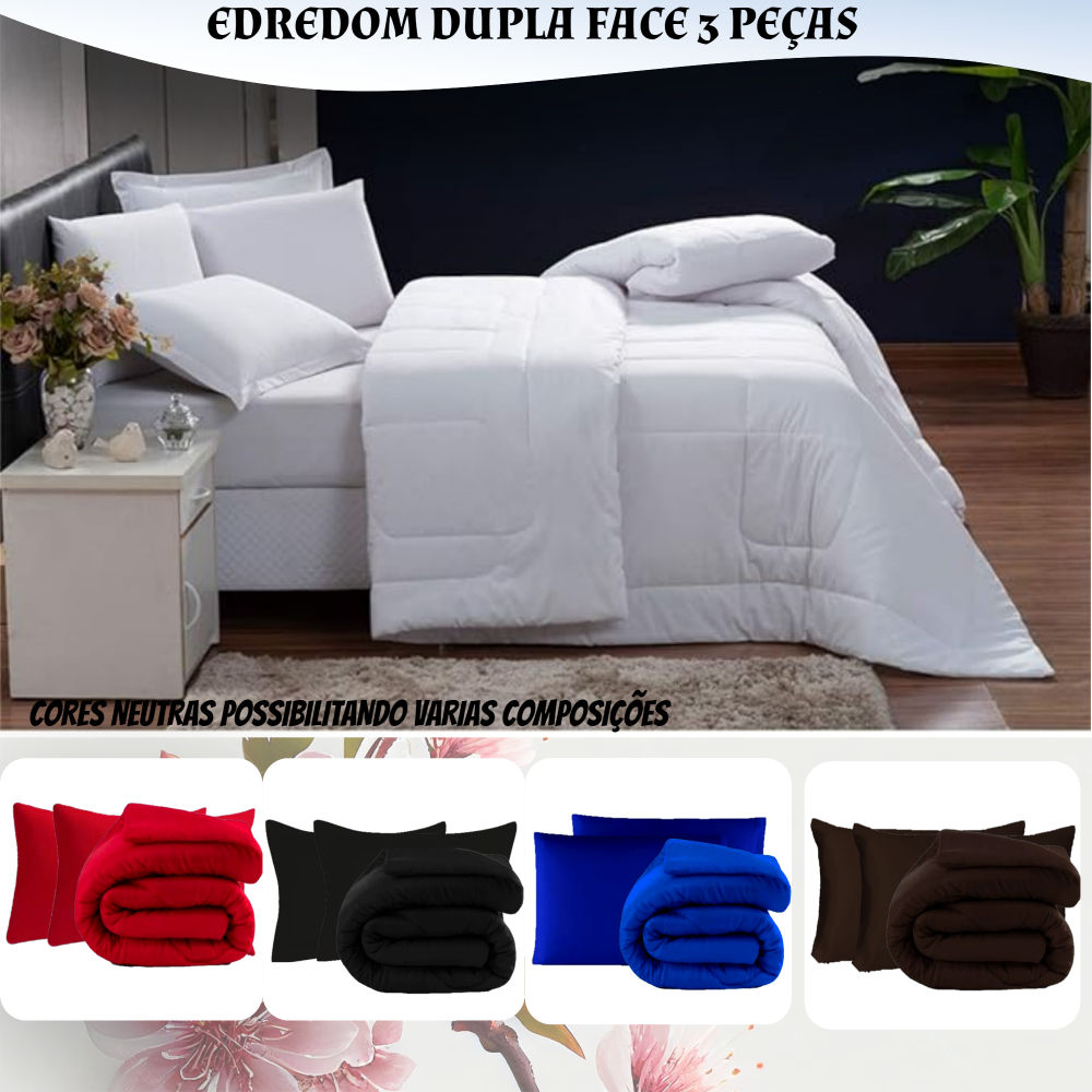 Kit Edredom 3 Pecas Dupla Face Queen Microfibra Premiun Cores Lisos ...