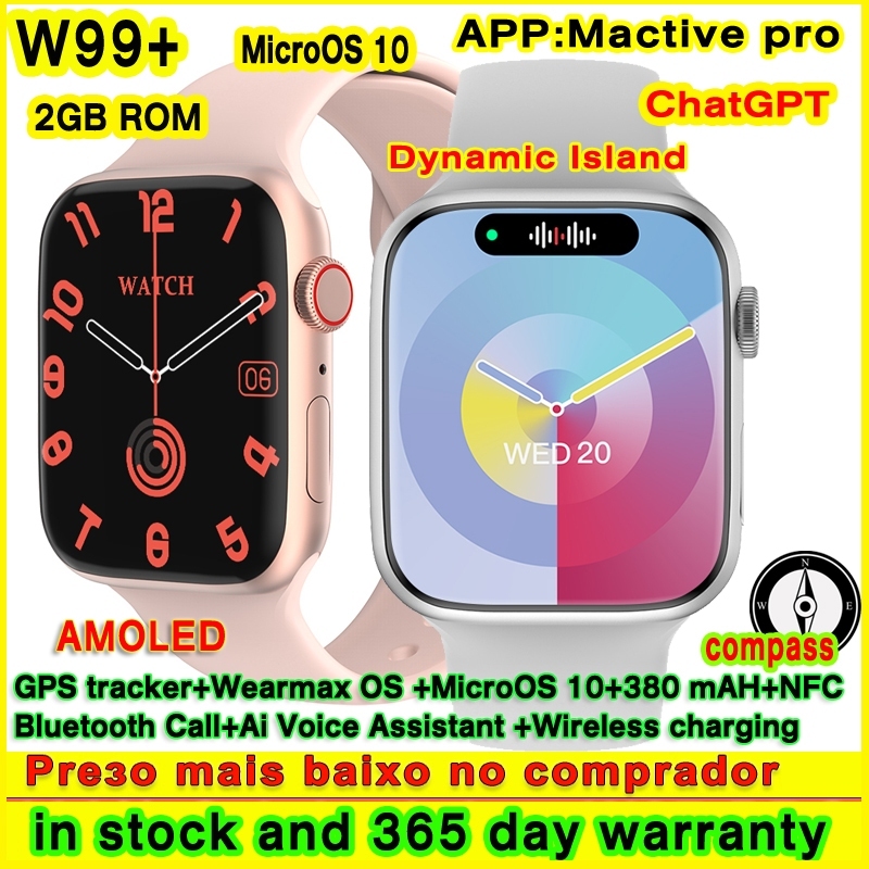 AMOLED W99 Plus Relógio Inteligente 2GB ROM Wearmax OS10 ChatGPT ...