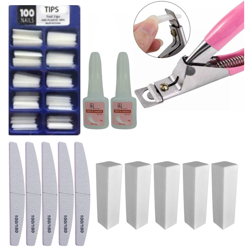 Kit Profissional Premium: Unhas Tips (CX c/ 100un), Cola com Pincel ...