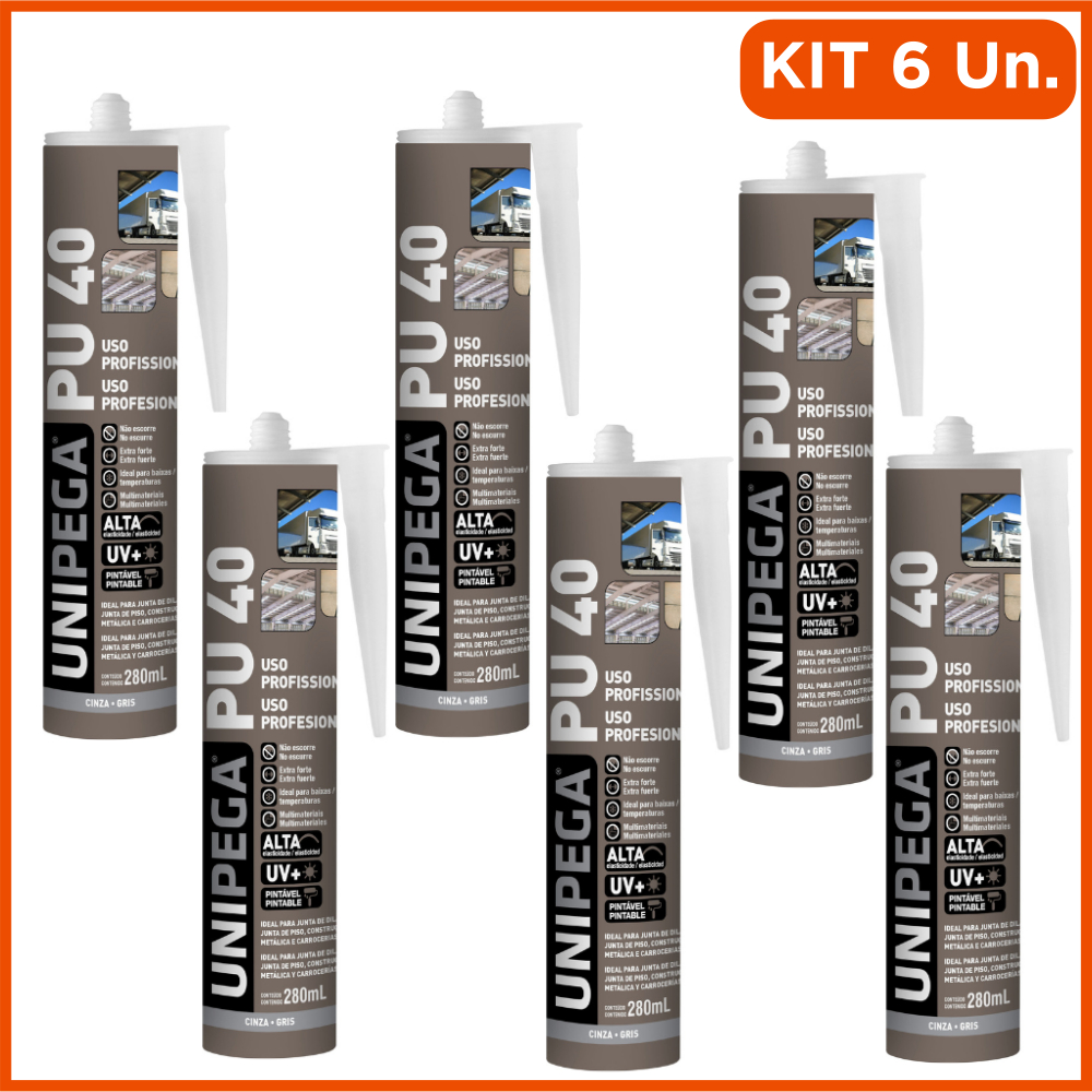 KIT 6 - PU 40 - Silicone Selante Adesivo 400g Unipega Cinza | Shopee Brasil